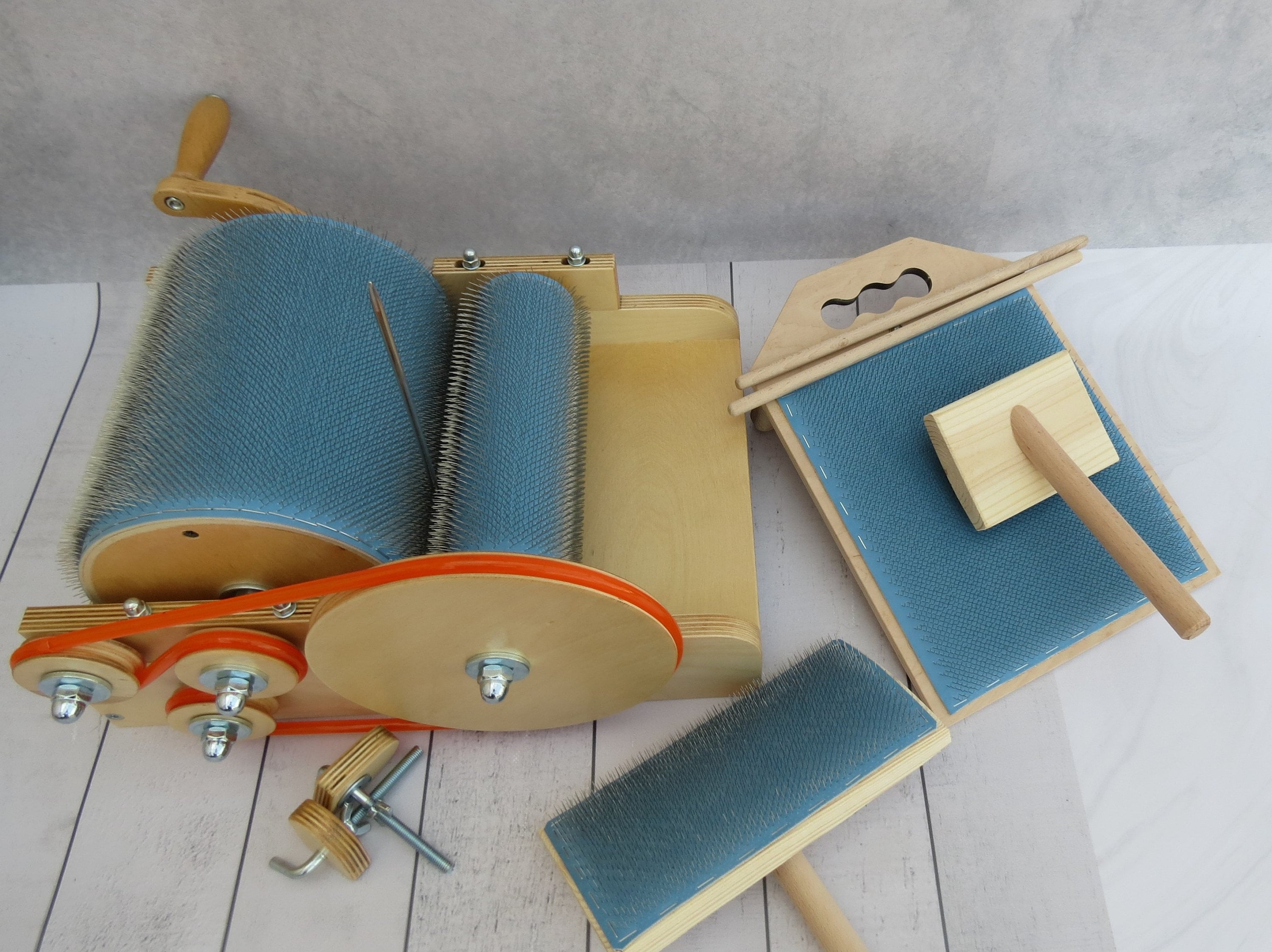 Set: Wooden Drum Carder for Wool and Fiber Combing Cardings - Etsy UK