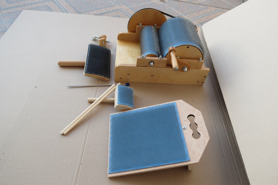 Set: Wooden Drum Carder for Wool and Fiber Combing Cardings - Etsy