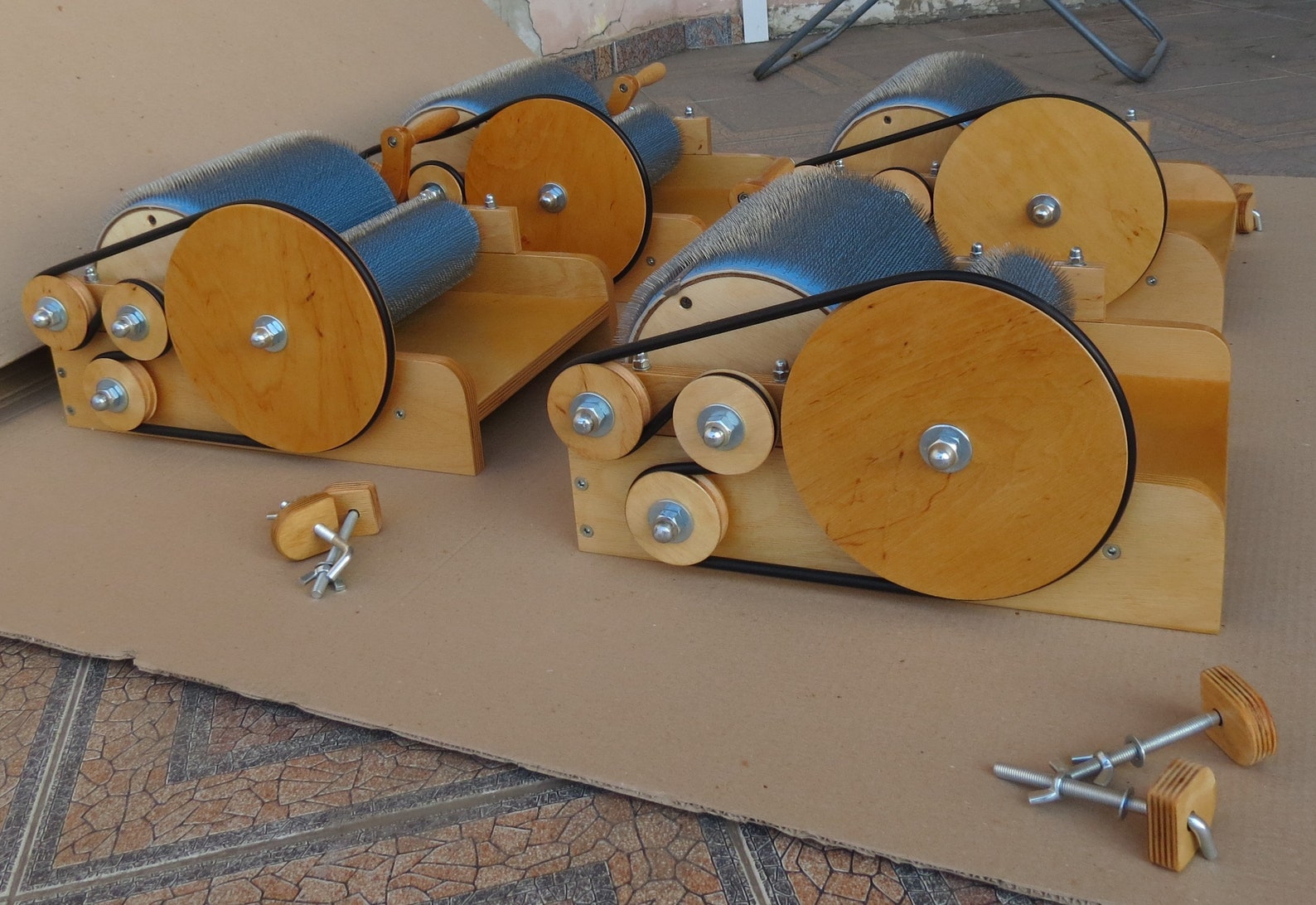 Set: Wooden Drum Carder for Wool and Fiber Combing Cardings Blending ...