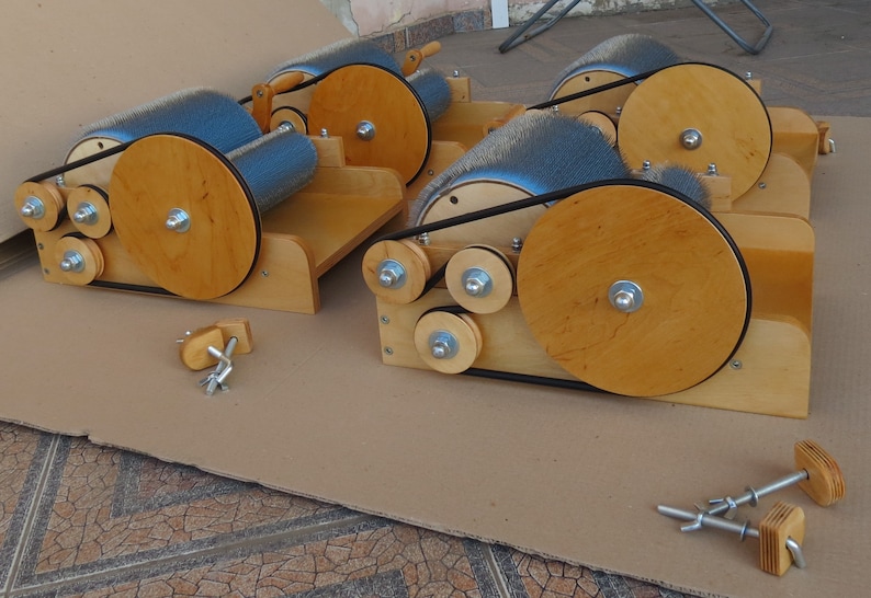 Set: Wooden Drum Carder for Wool and Fiber Combing Cardings Blending ...