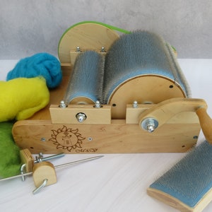 Set: Wooden Drum Carder for Wool and Fiber Combing Cardings Blending ...
