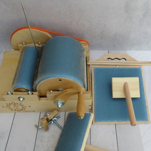 Set: Wooden Drum Carder for Wool and Fiber Combing Cardings Blending ...
