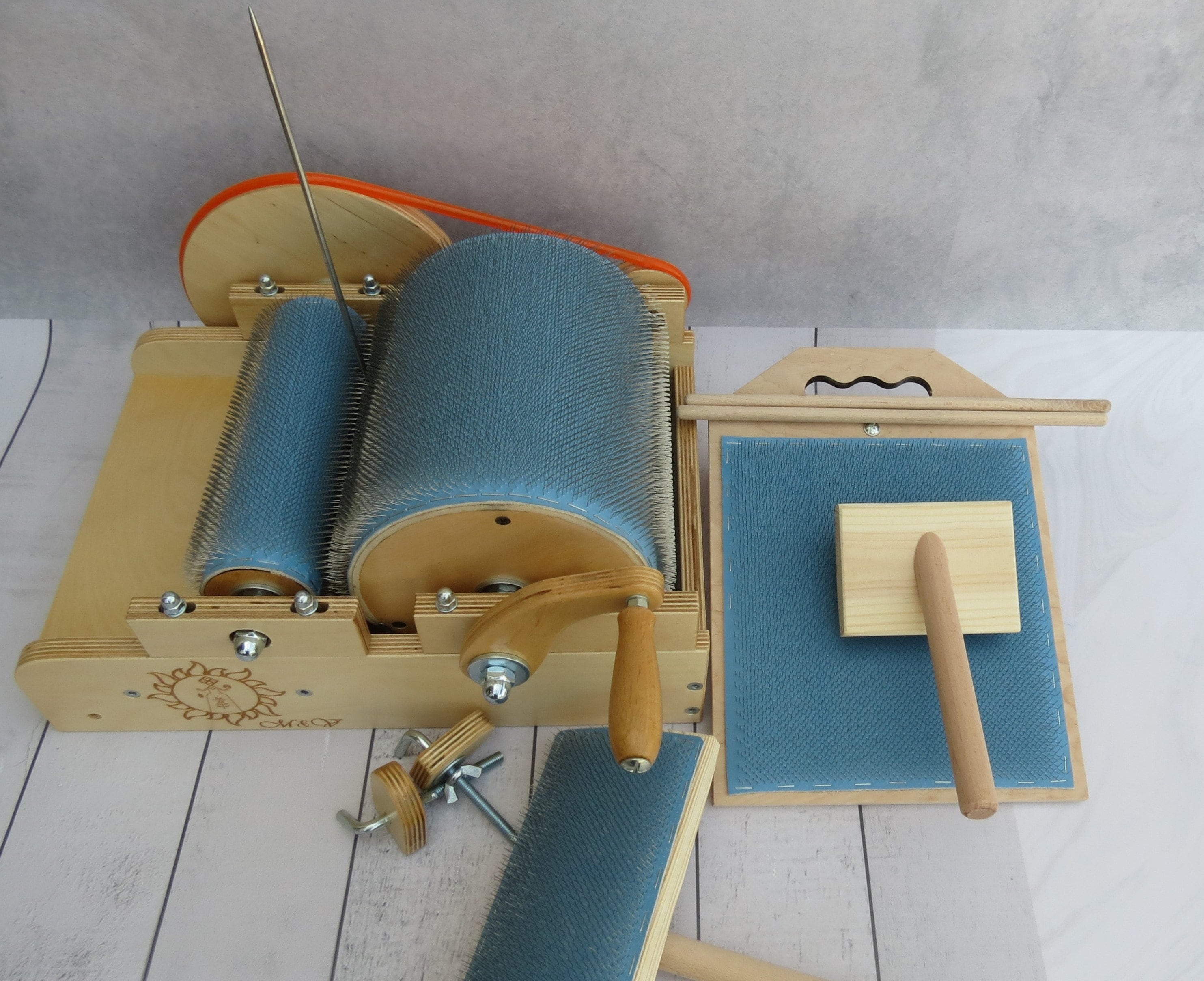 Set: Wooden Drum Carder for Wool and Fiber Combing Cardings - Etsy UK