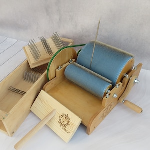 Set: Wooden Drum Carder for Wool and Wool Picker - Drum Carder for Wool ...