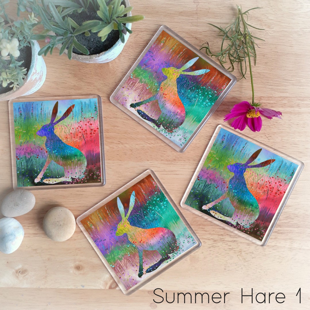 Coaster Set, Hare Coasters, Animal Coasters, Garden Tableware, Acrylic ...