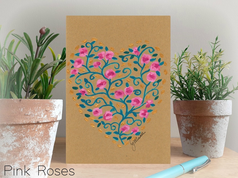 Hand Painted Card, Handmade Flower Card, Personalised Card, Heart Card ...