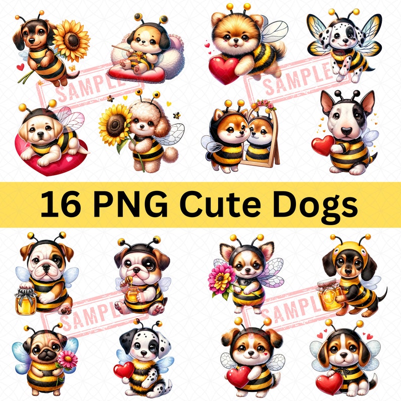 Watercolor Bee Dog Clip Art, Cute Animals PNG, Clipart Pack Transparent ...
