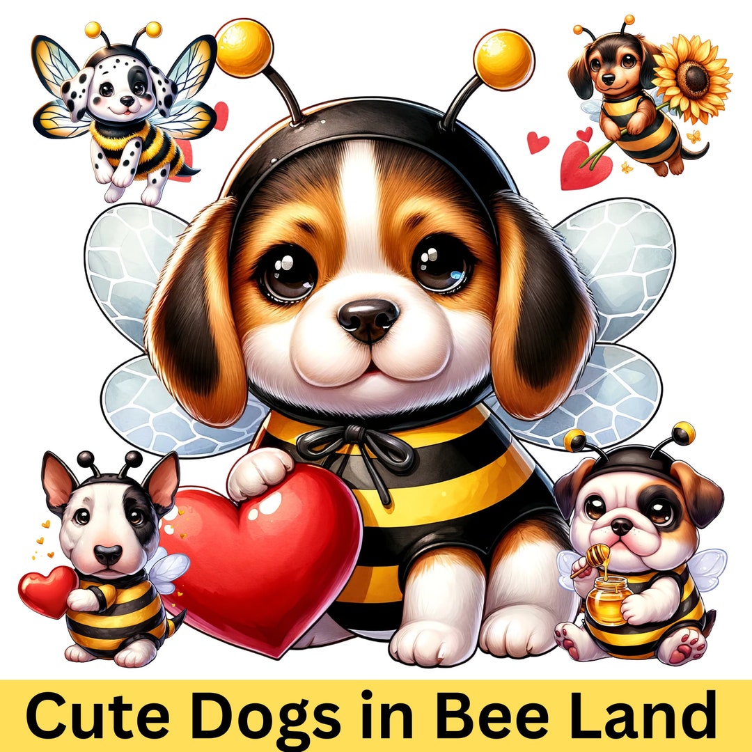 Watercolor Bee Dog Clip Art, Cute Animals PNG, Clipart Pack Transparent ...