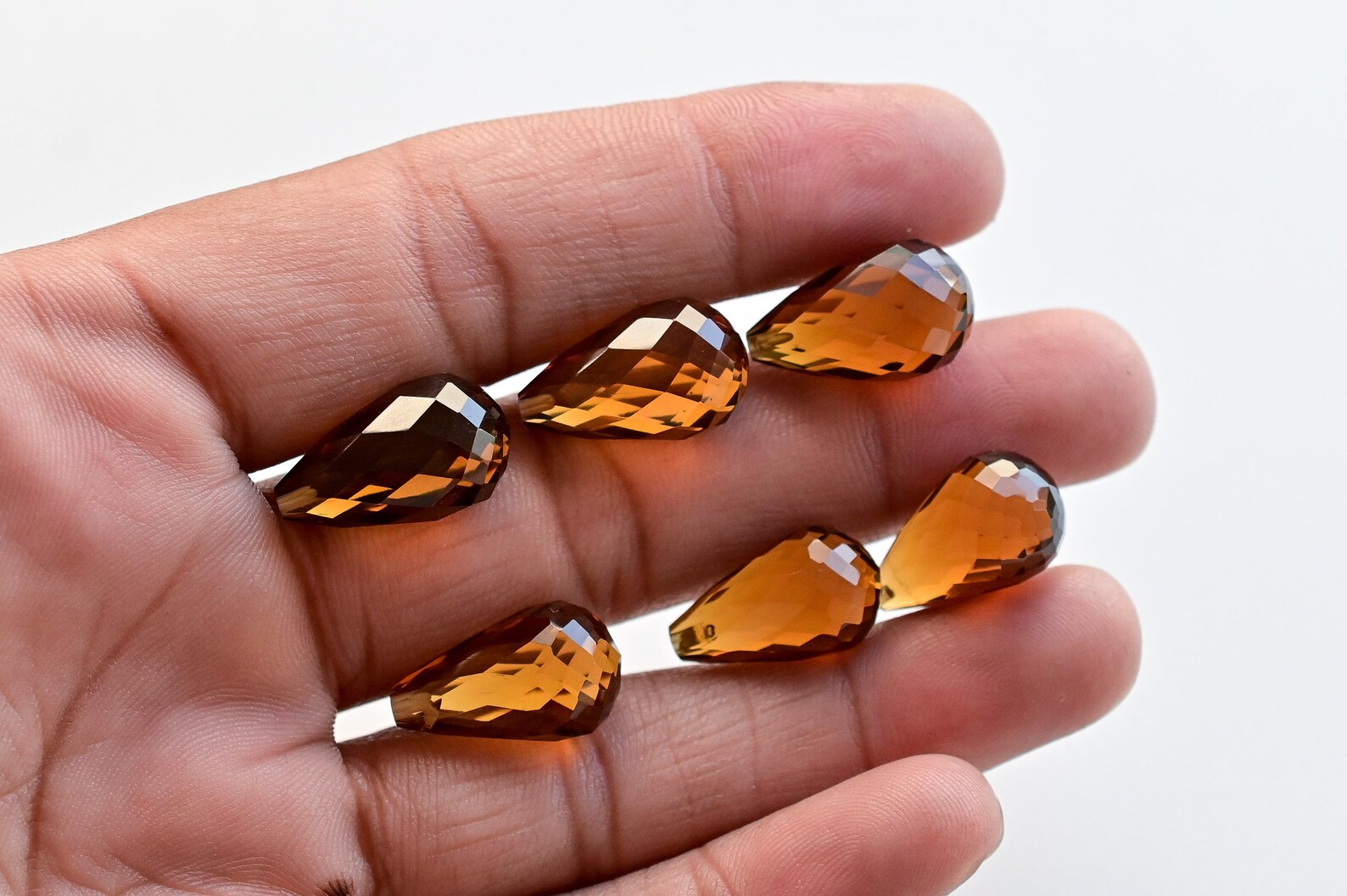 6 Pieces Cognac Quartz Drop Checker Cut Faceted Natural Loose Gemstone ...
