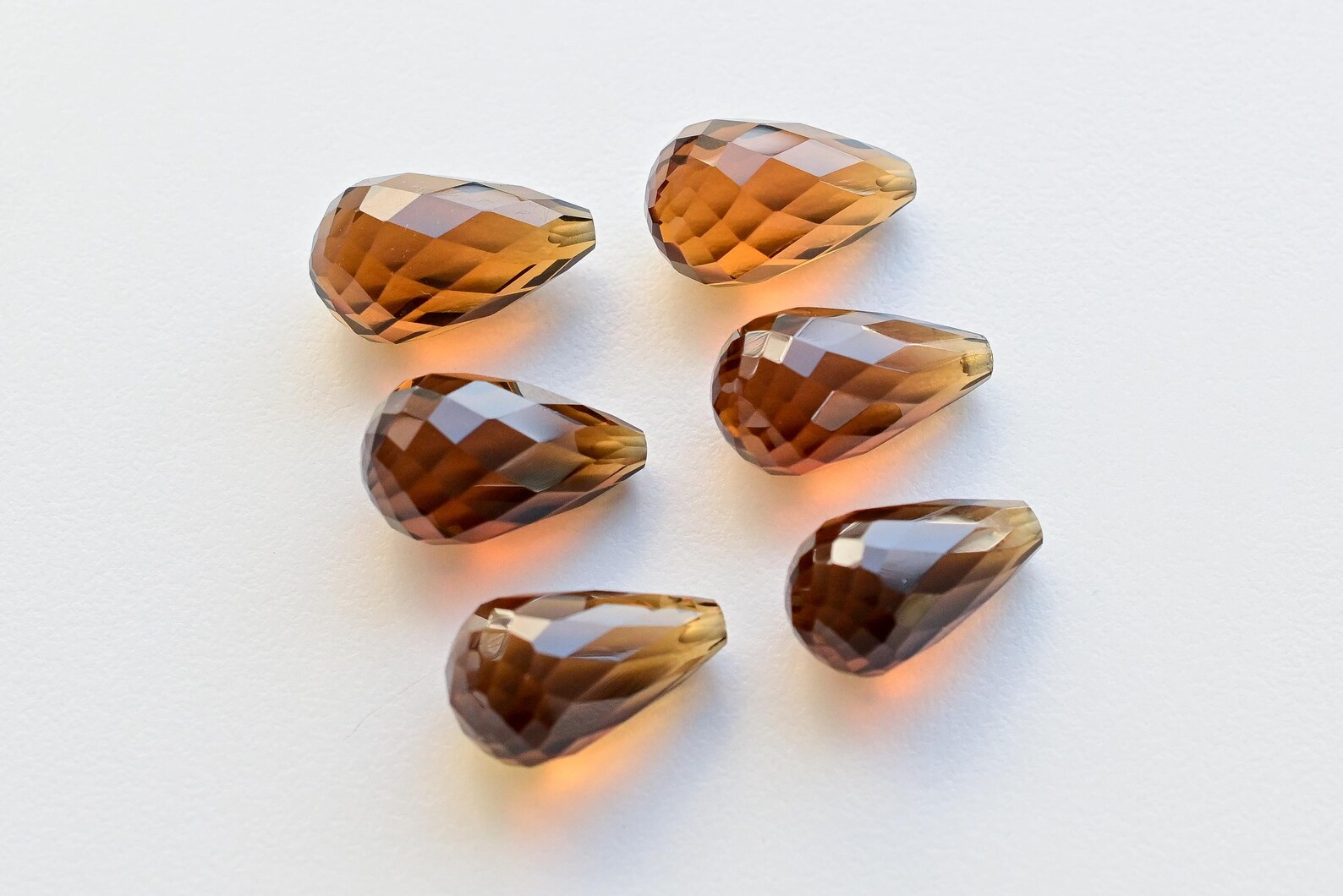 6 Pieces Cognac Quartz Drop Checker Cut Faceted Natural Loose Gemstone ...