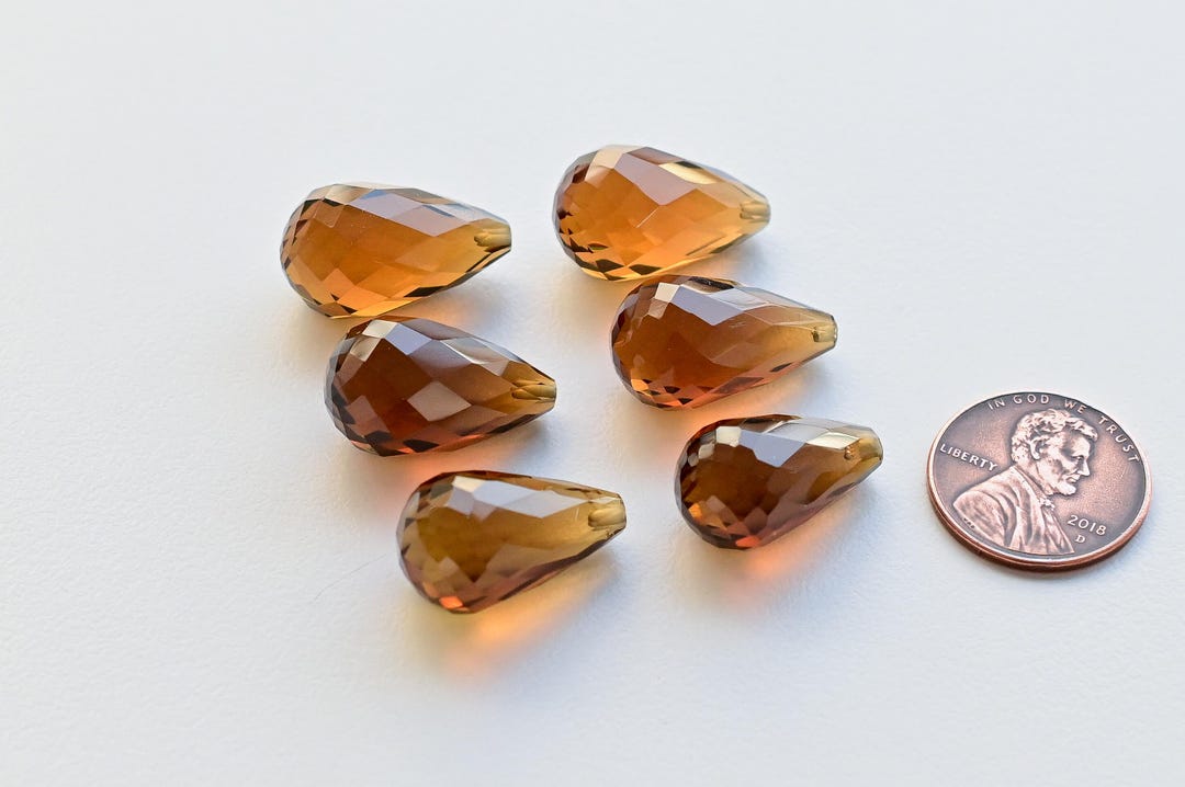 6 Pieces Cognac Quartz Drop Checker Cut Faceted Natural Loose Gemstone ...