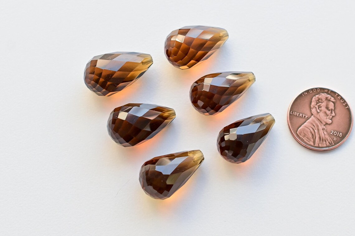 6 Pieces Cognac Quartz Drop Checker Cut Faceted Natural Loose Gemstone ...