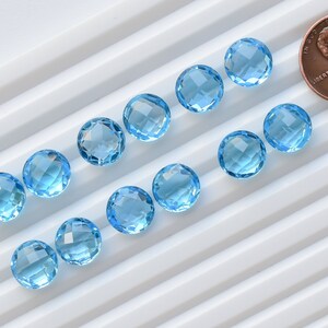 Pair of Swiss Blue Topaz Round Checker Cut Faceted Natural Gemstone ...