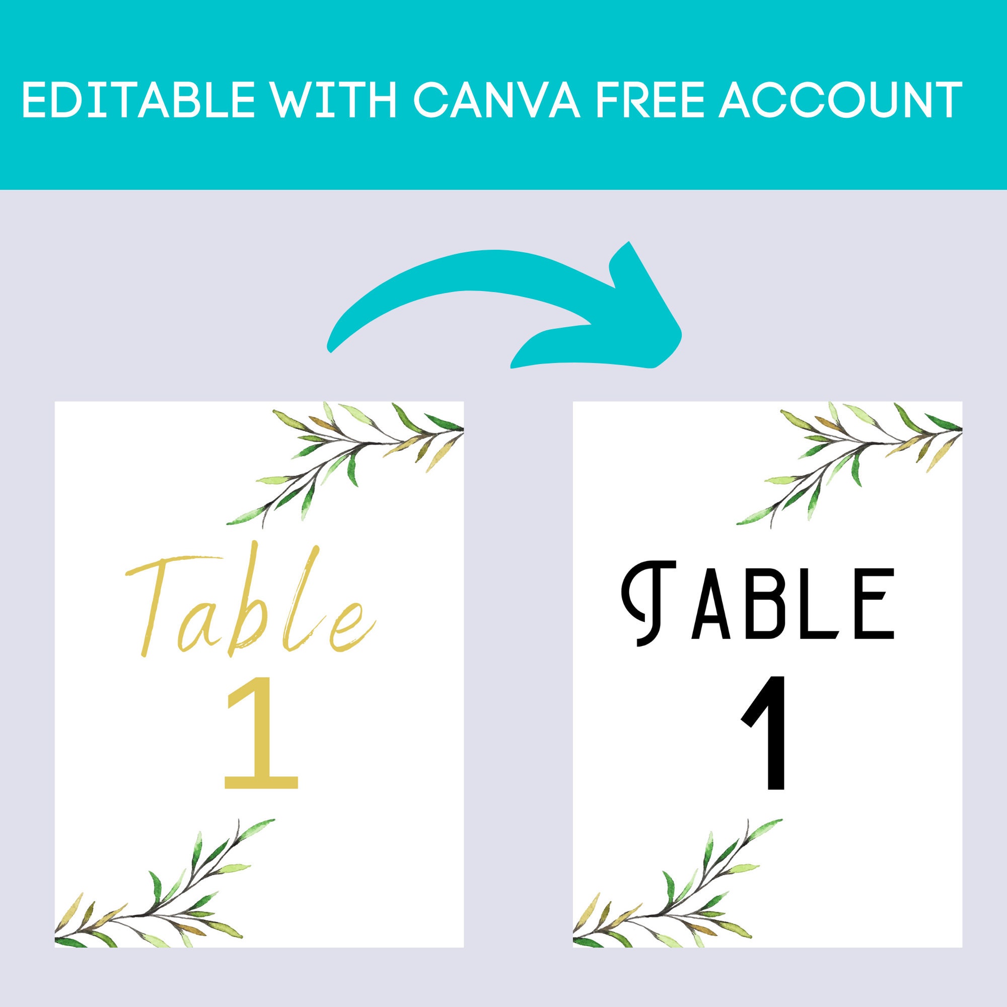 Wedding Table Numbers Printable, Table Numbers Templates, EDITABLE With ...