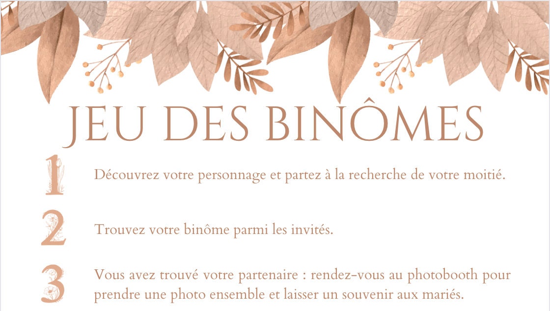 Le jeu des binômes thème terracotta 120 personnes 60 binômes - Etsy France