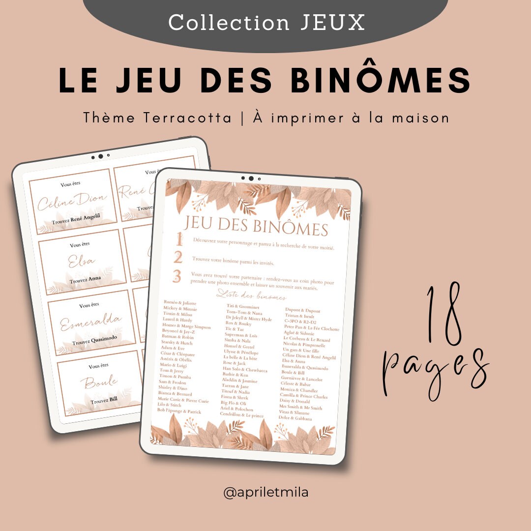 Le jeu des binômes thème terracotta 120 personnes 60 binômes - Etsy France
