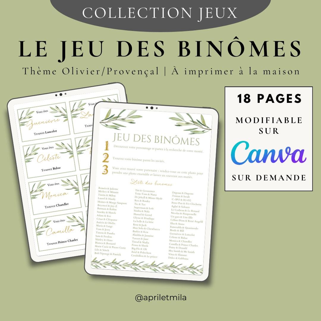 The Olive Tree/provençal Theme Pairs Game - 120 People (60 Pairs) - Etsy