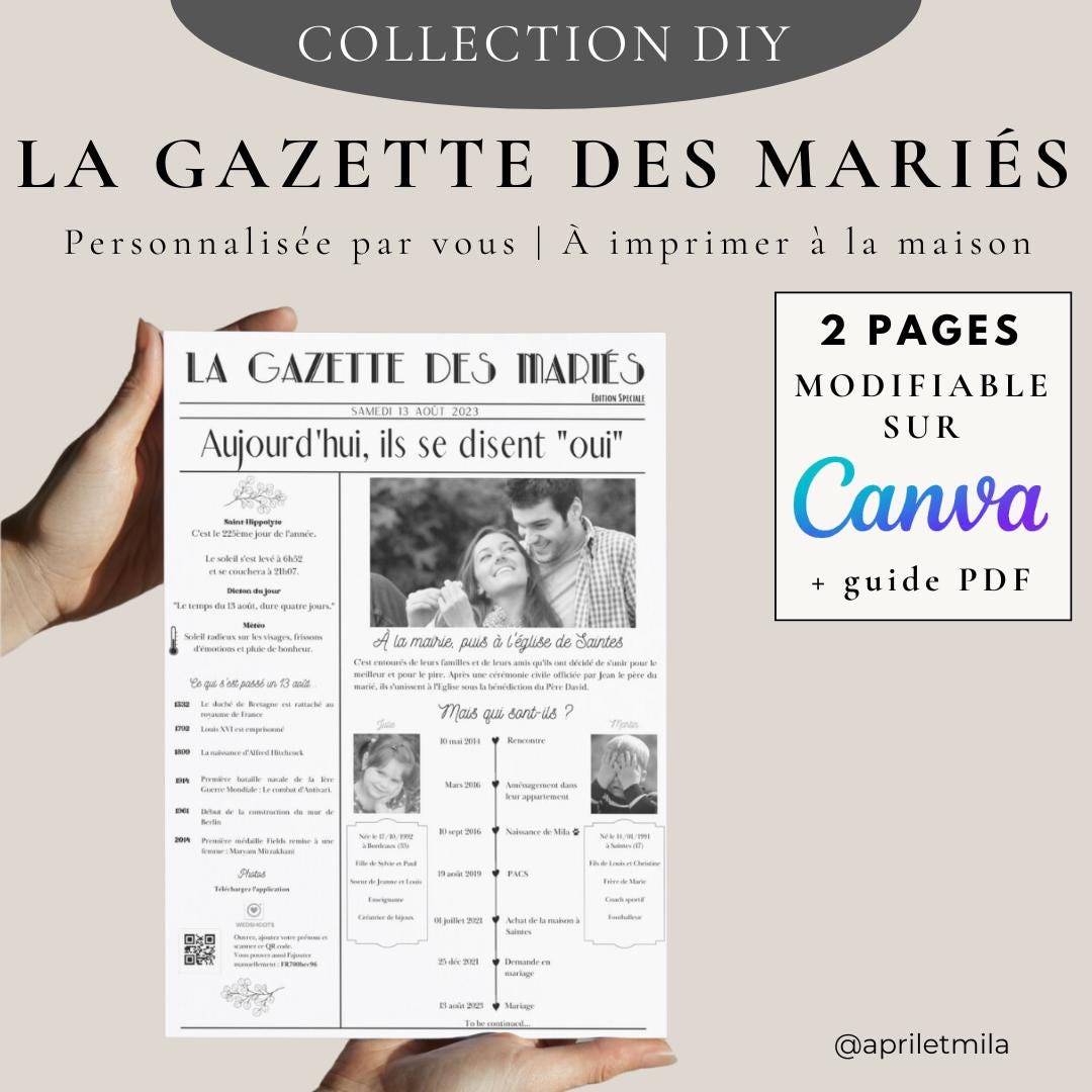 Wedding Gazette Template to Make Yourself - DIY 2 Editable Pages ...