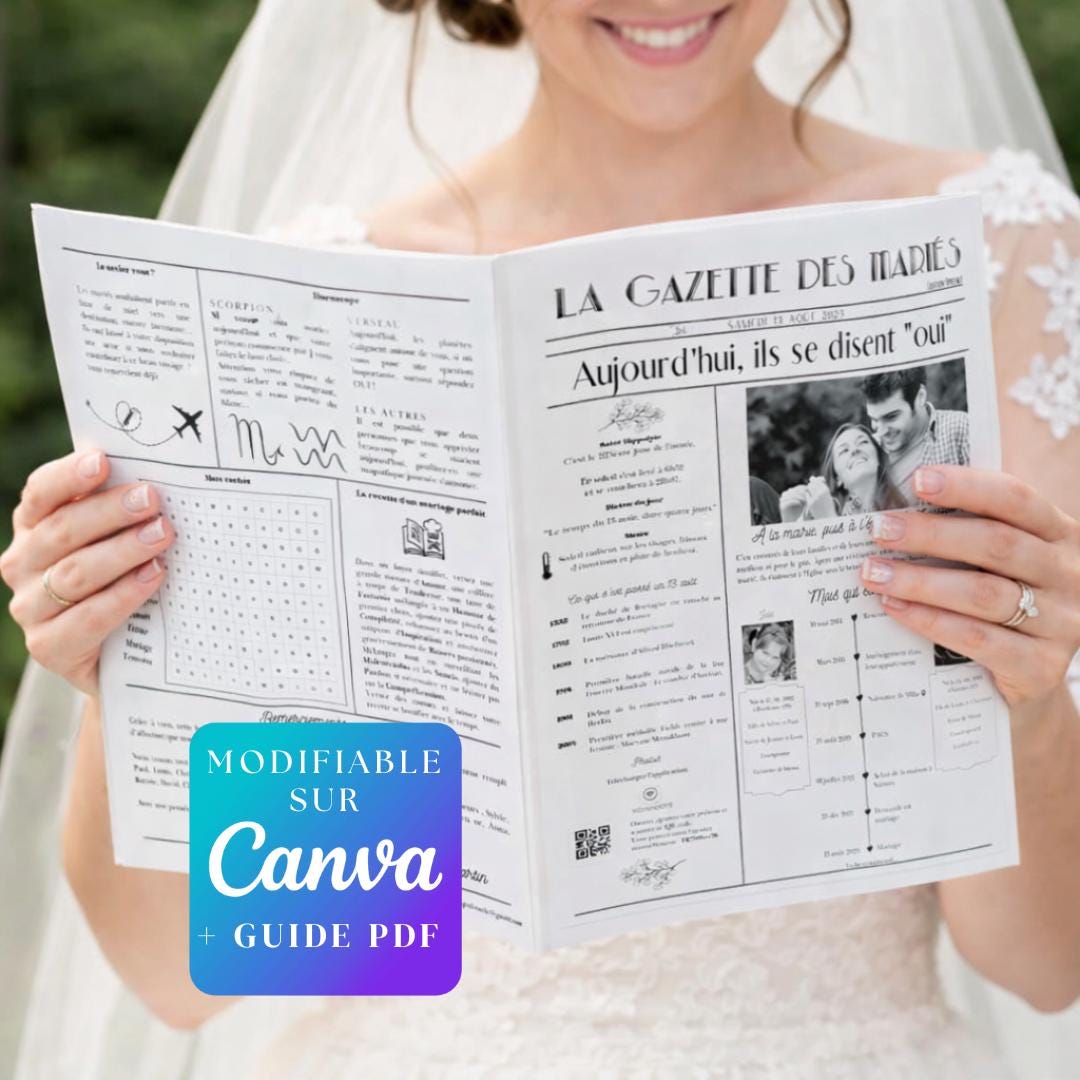 Printable Wedding Gazette – Customizable Canva Template – DIY Wedding ...