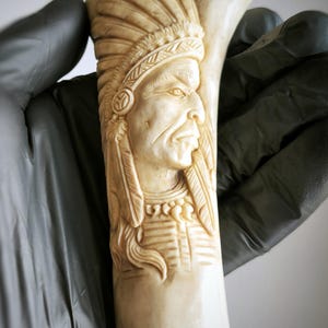 Hand Carved Knife Handle – Native American Chief in Deer Antler - Etsy