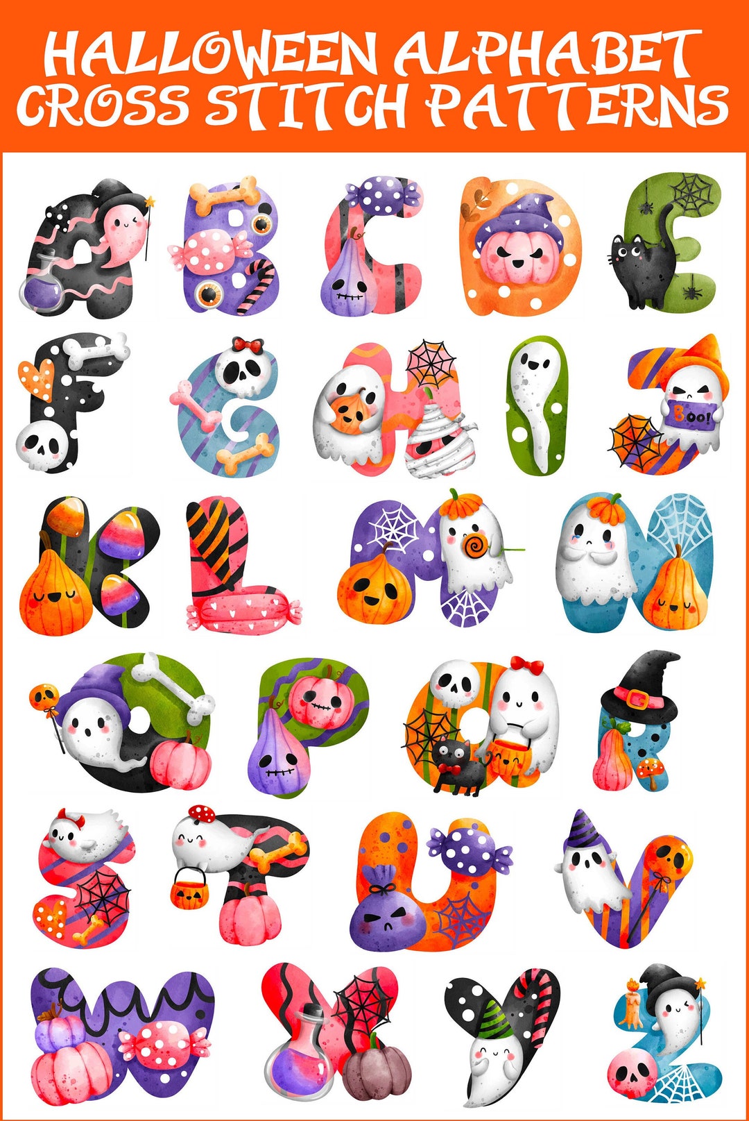 Halloween Alphabet Cross Stitch Pattern, Printable PDF Pattern, DMC ...