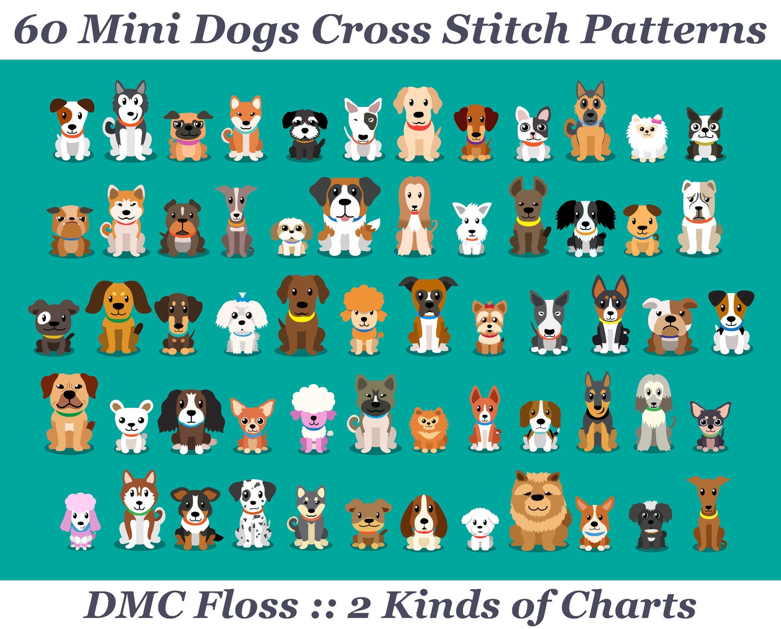 72 Mini Animals Dogs Stitch Patterns Printable Dogs Heads & | Etsy