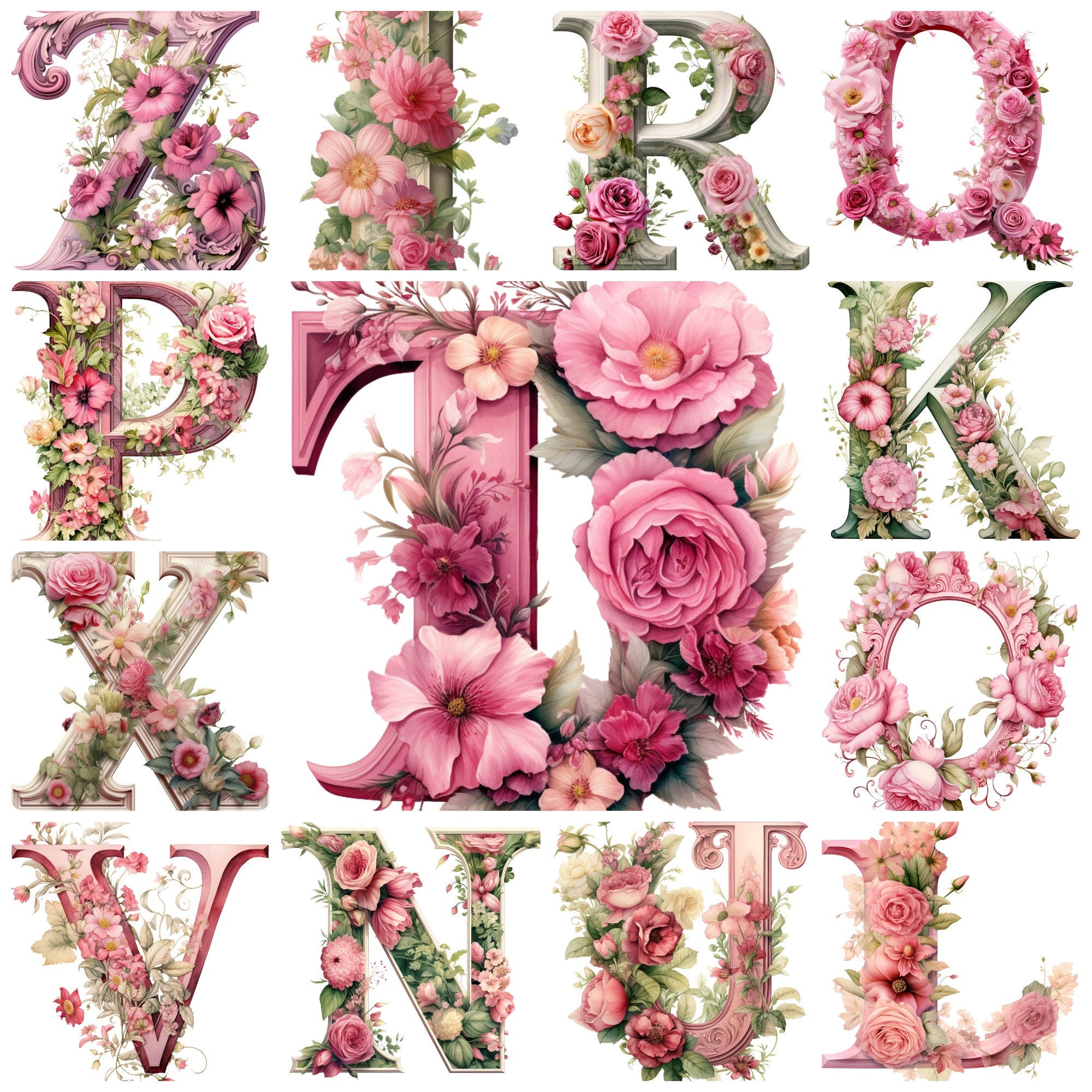 Victorian Rose Alphabet Cross Stitch Alphabet, 26 Pink Flower PDF ...