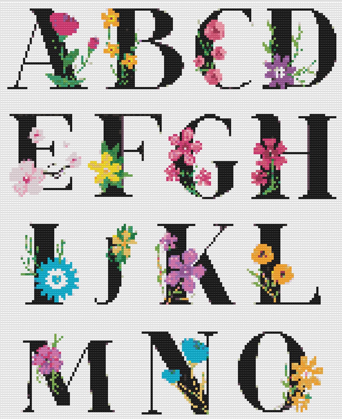 Floral Cross Stitch Alphabet PDF Pattern, Printable Pattern, Color ...