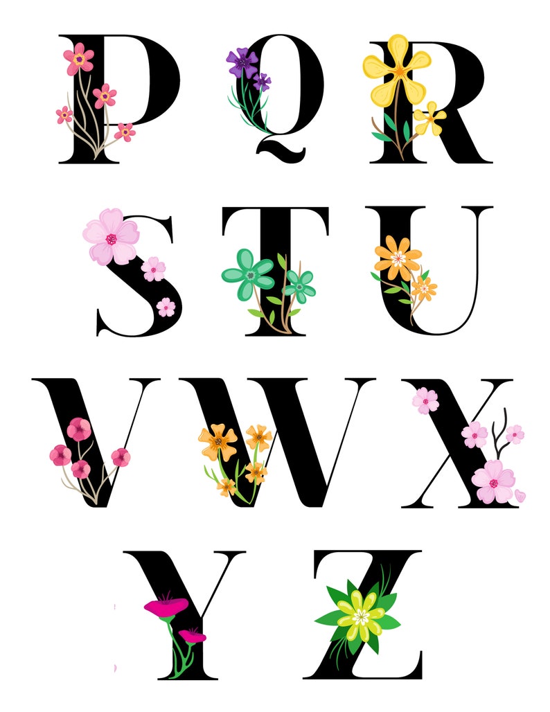 Floral Cross Stitch Alphabet PDF Pattern, Printable Pattern, Color ...