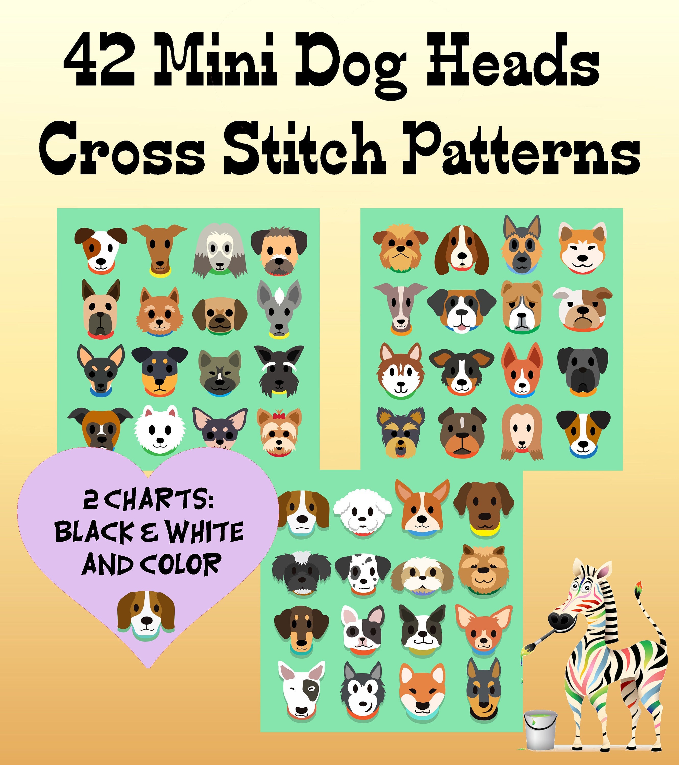 48 Mini Dogs Heads Cross Stitch Patterns Printable PDF | Etsy