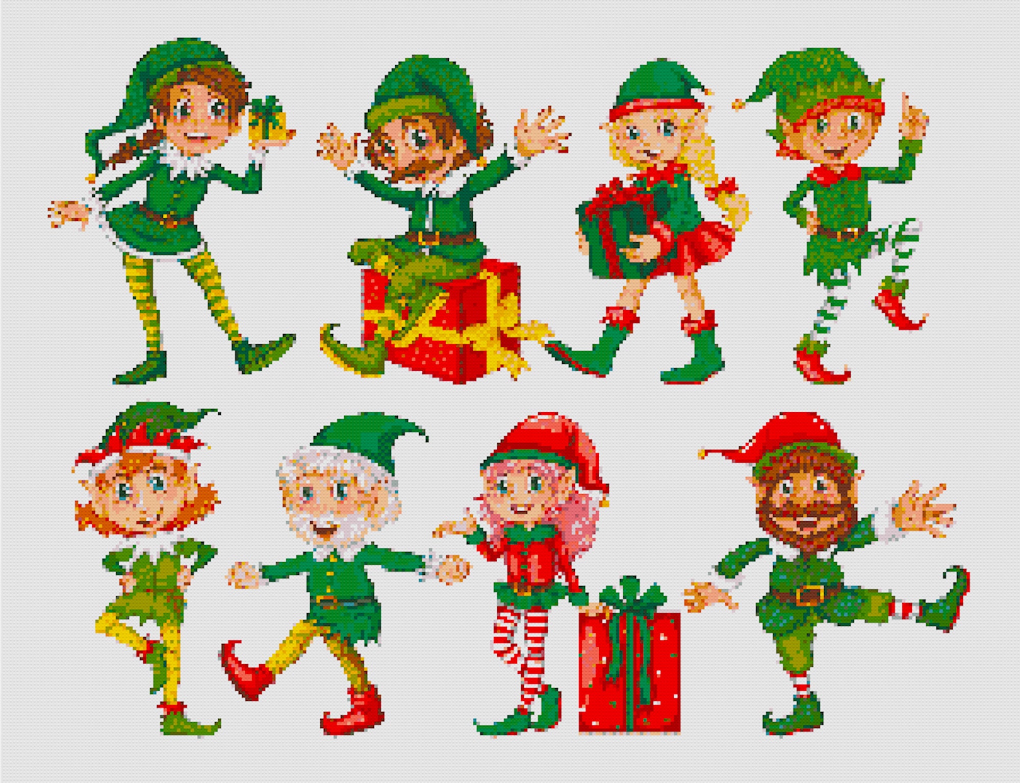 Christmas Elves Cross Stitch Patterns, 8 Elves Printable PDF Patterns ...