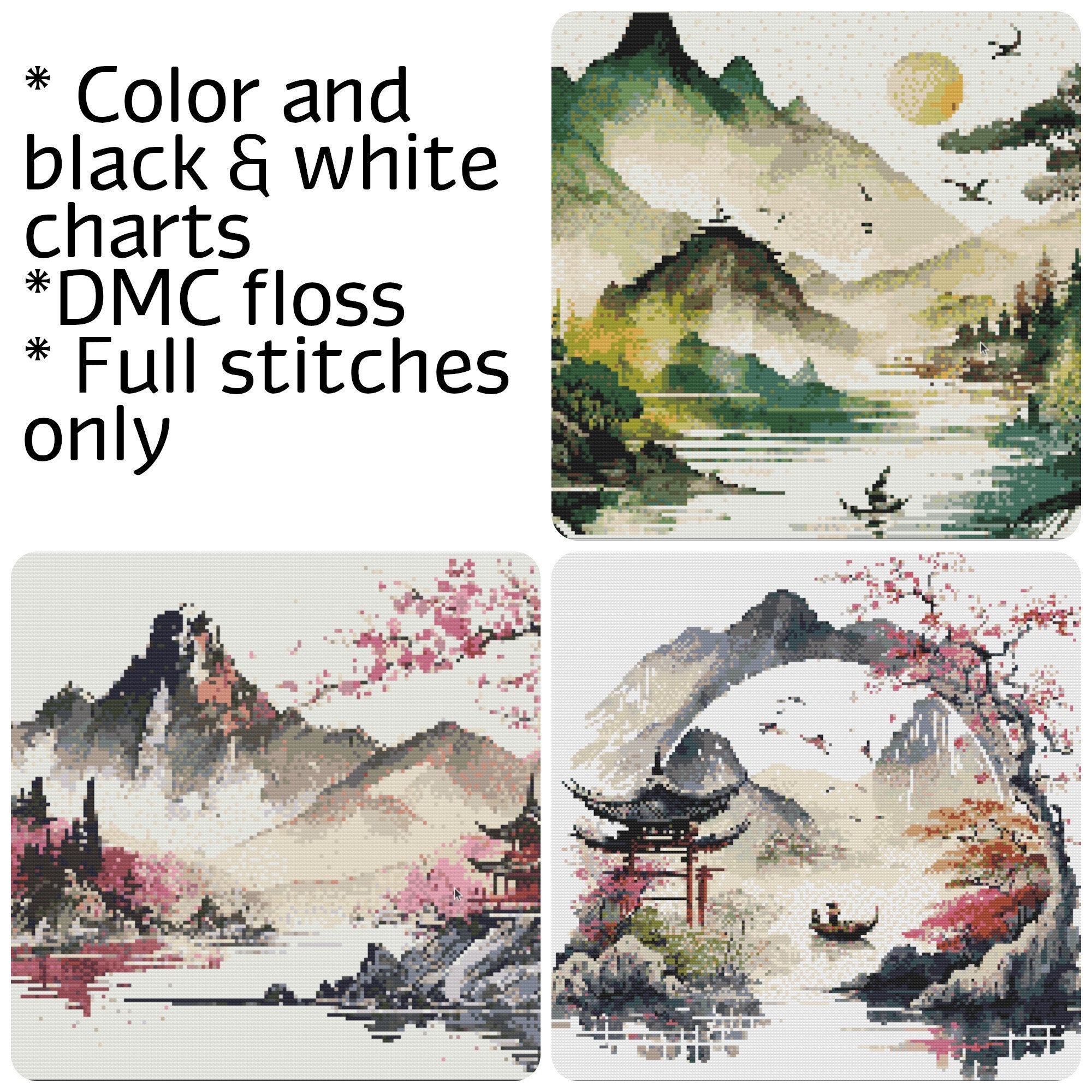 3 Japanese Art Cross Stitch Patterns Japanese Printable PDF - Etsy