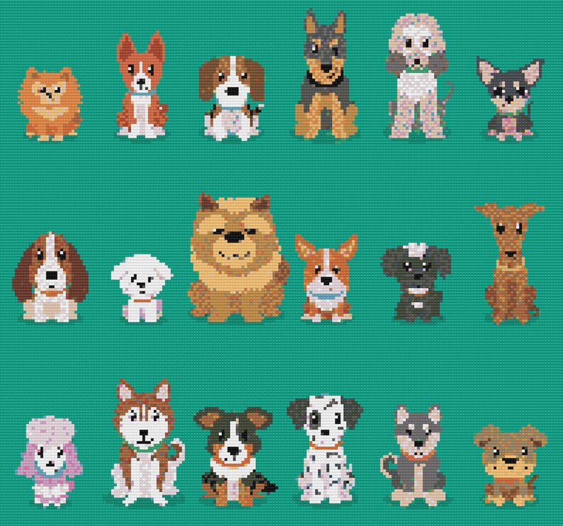 72 Mini Animals Dogs Stitch Patterns Printable Dogs Heads & | Etsy