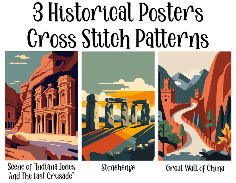 3 Historical Posters Cross Stitch Patterns Indiana Jones the - Etsy