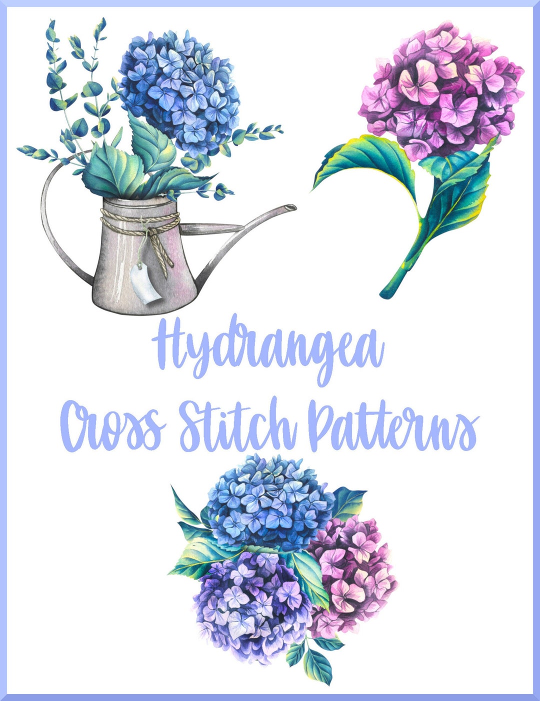 Cross Stitch Patterns: 3 Hydrangea Flowers Printable PDF Patterns ...