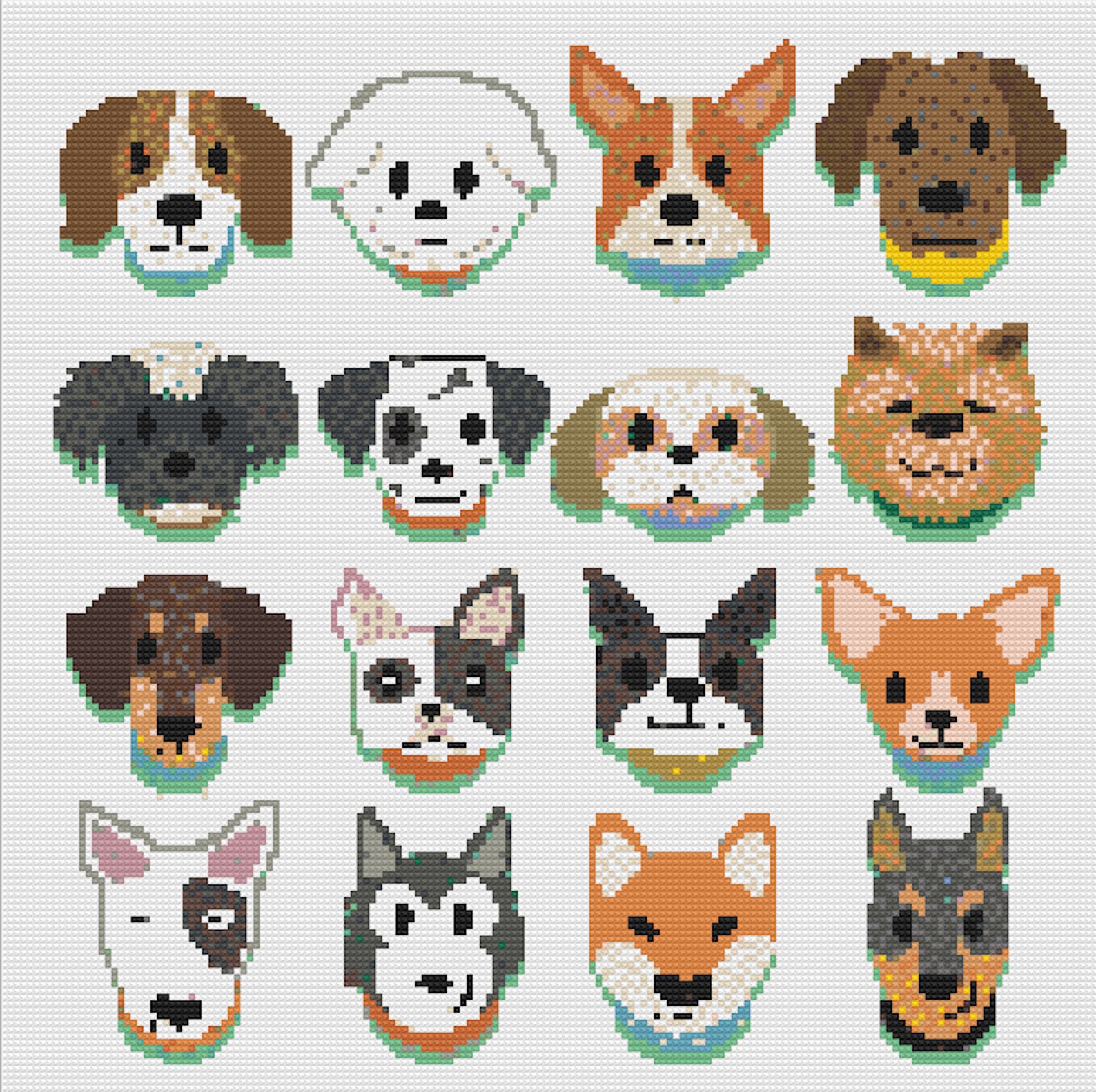 48 Mini Dogs Heads Cross Stitch Patterns Printable PDF | Etsy
