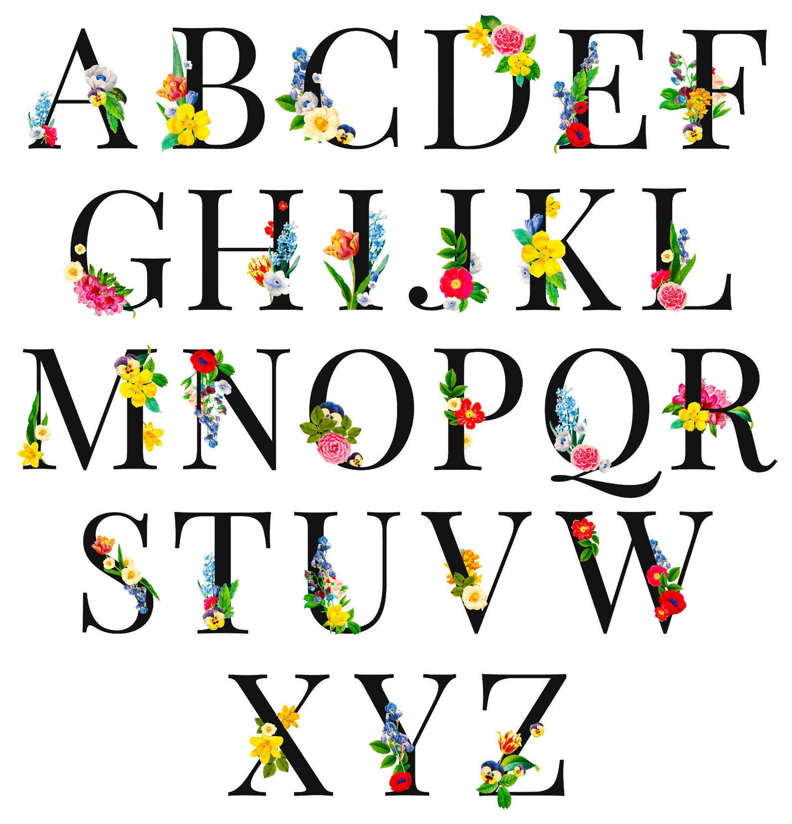 Tropical Floral Cross Stitch Alphabet Pdf Pattern, Printable Flower ...