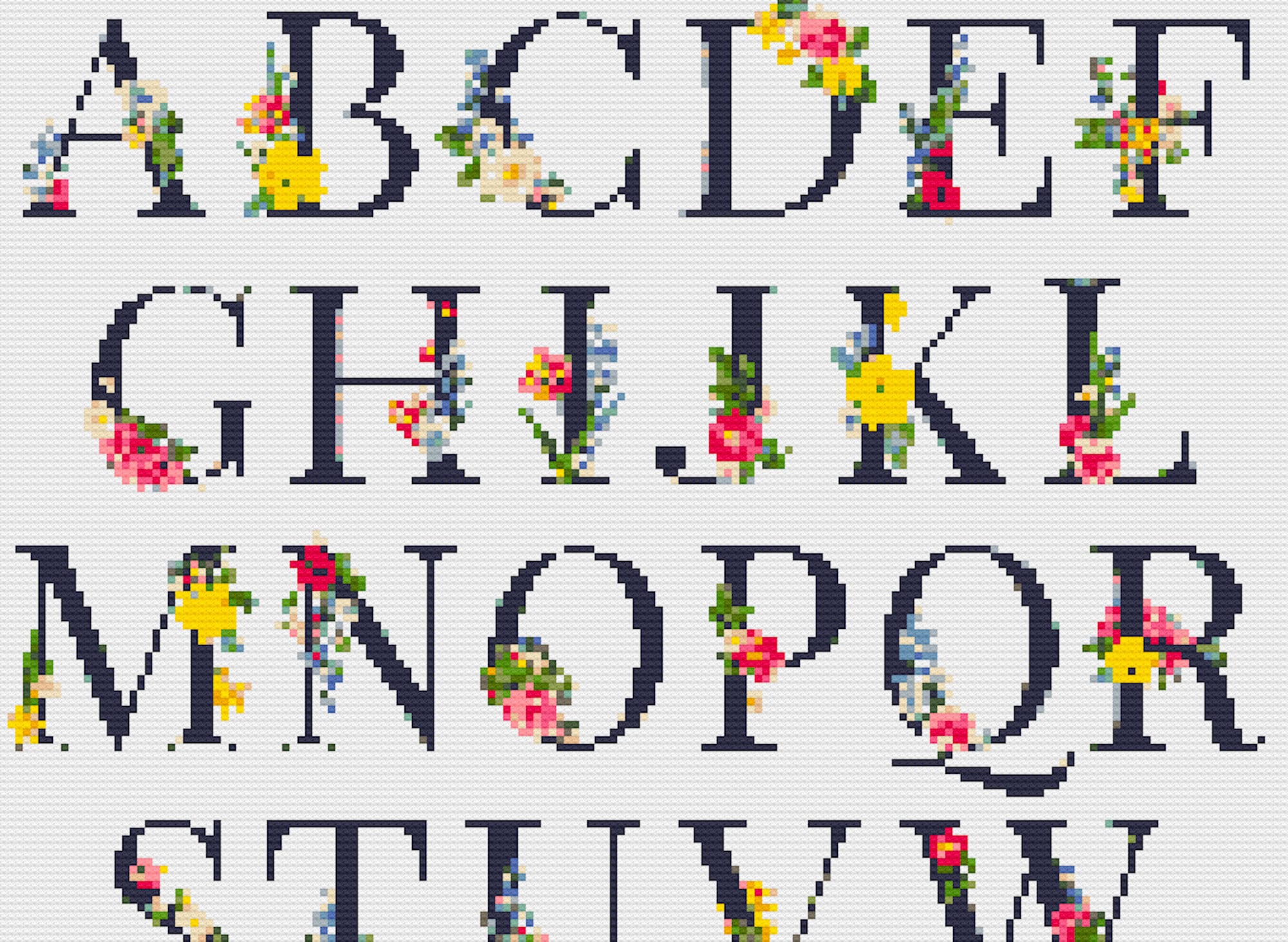 Tropical Floral Cross Stitch Alphabet Pdf Pattern, Printable Flower ...