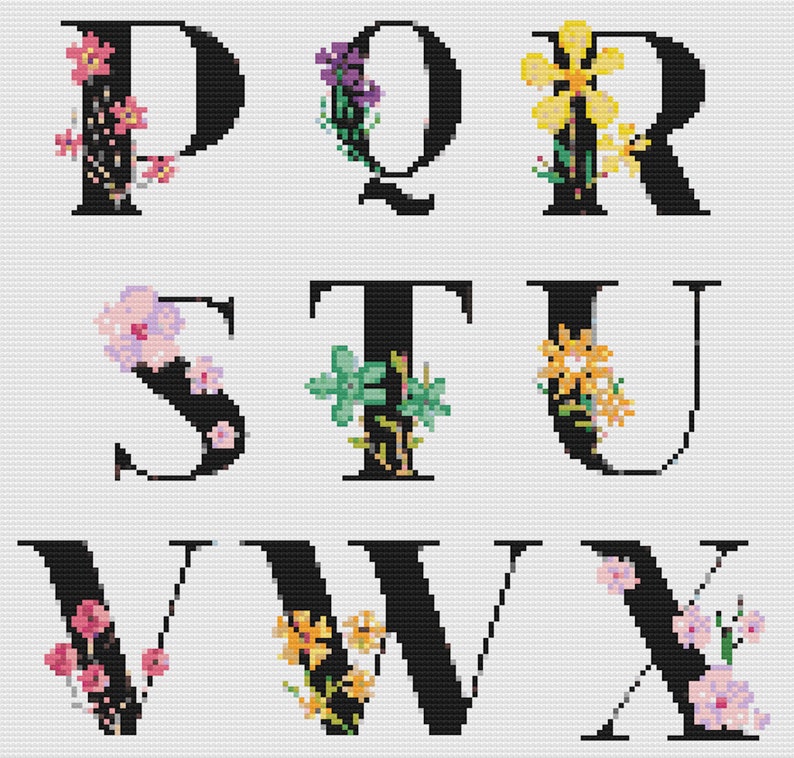 Floral Cross Stitch Alphabet PDF Pattern, Printable Pattern, Color ...