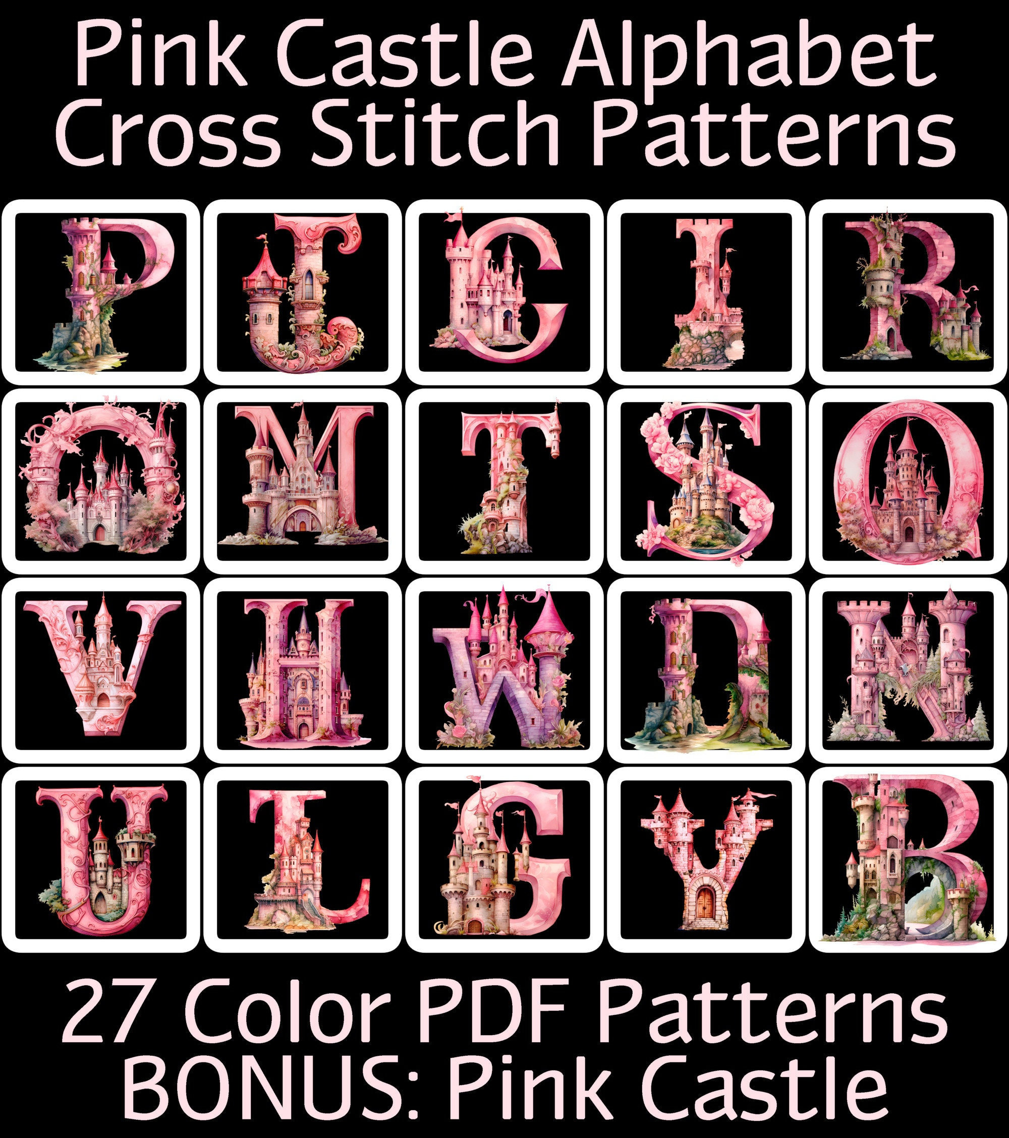 Pink Princess Castle Cross Stitch Alphabet, 27 Pink Palaces PDF ...