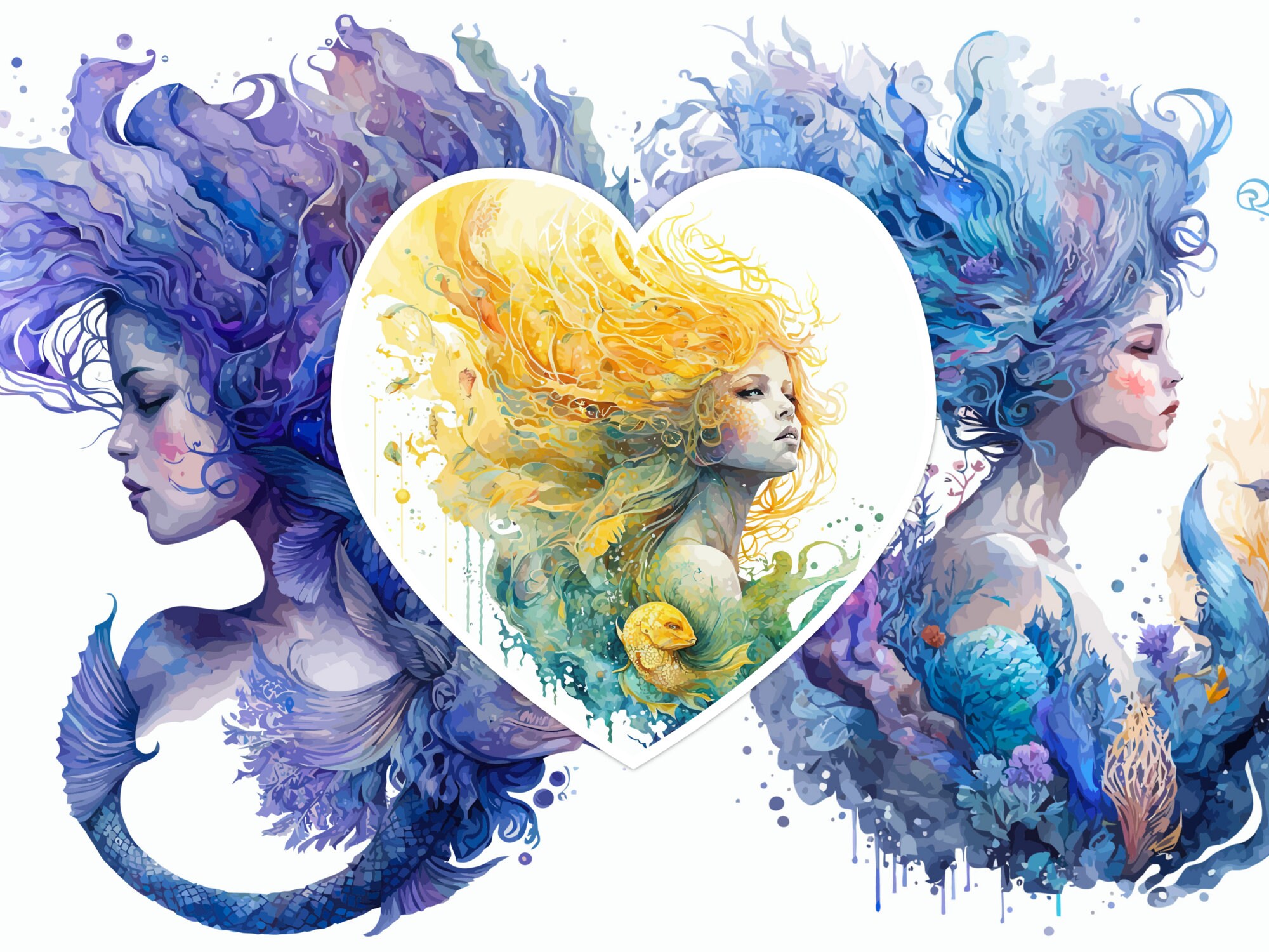 4 Mermaids Cross Stitch Patterns, Printable Watercolor Mermaid PDF ...