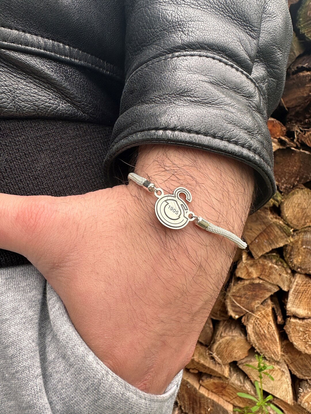 Personalized Silver Logo Bracelet: Handknitted Men's Custom Jewelry - Etsy