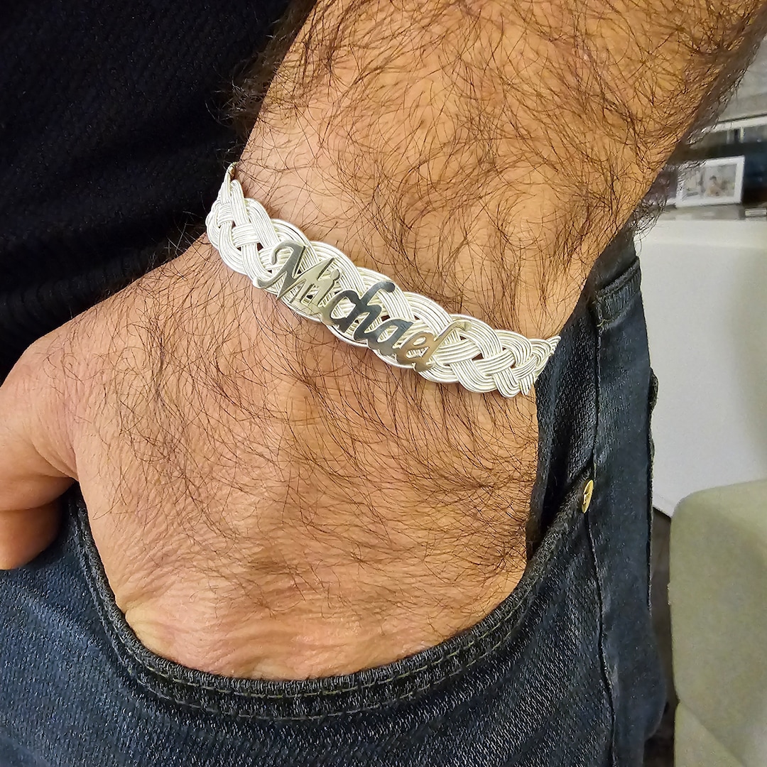 Handcrafted Silver Bracelet for Men, Artisan Jewelry With Name Letters ...