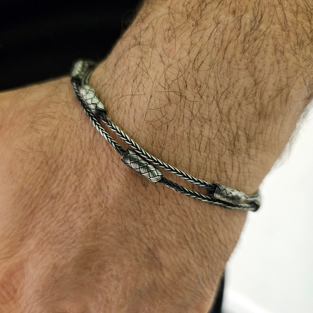 Mens Silver Chain Bracelet, Mens Jewelry, Handknitted Mens Chain ...