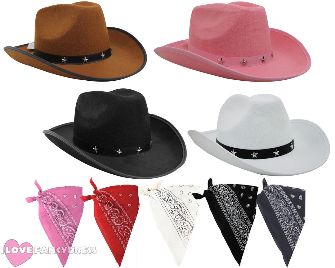 Cowboy Hat and Bandana Wild Western Fancy Dress Costume Accessory Set ...
