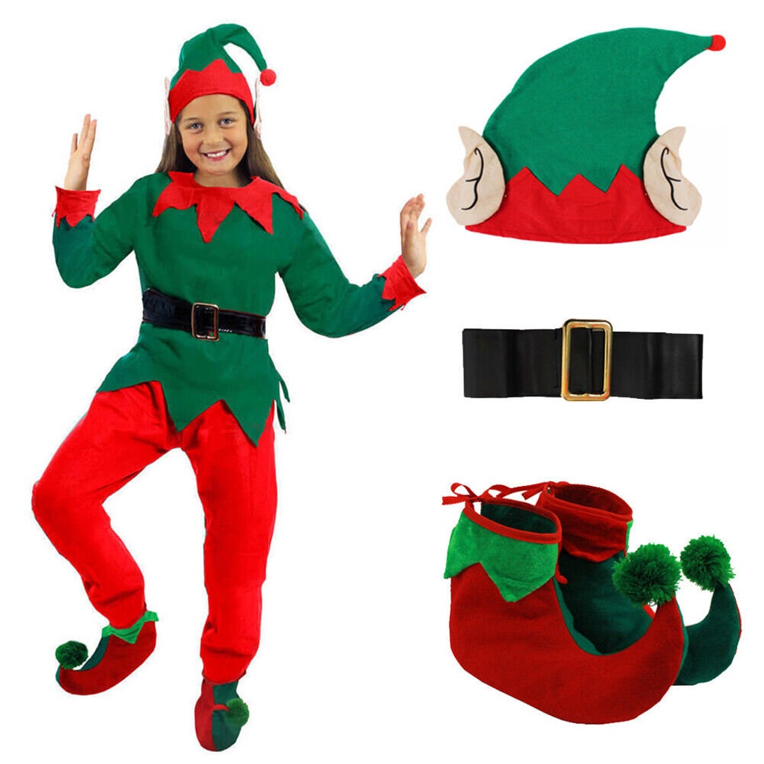 Girls Elf Costume Christmas Fancy Dress Child 5 Pc Santa's Helper Xmas ...