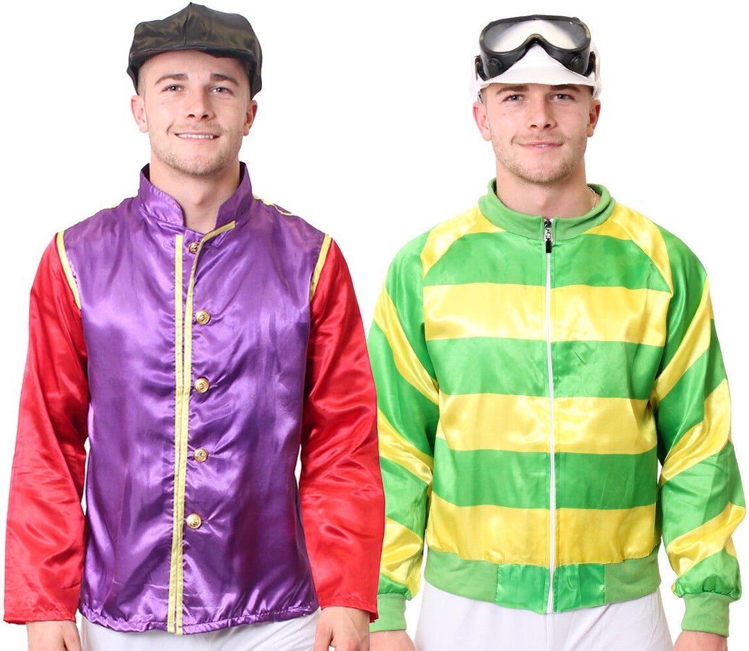 Jockey Costume 2 Piece Set Mens Horse Racing Fancy Dress Adult Jacket ...