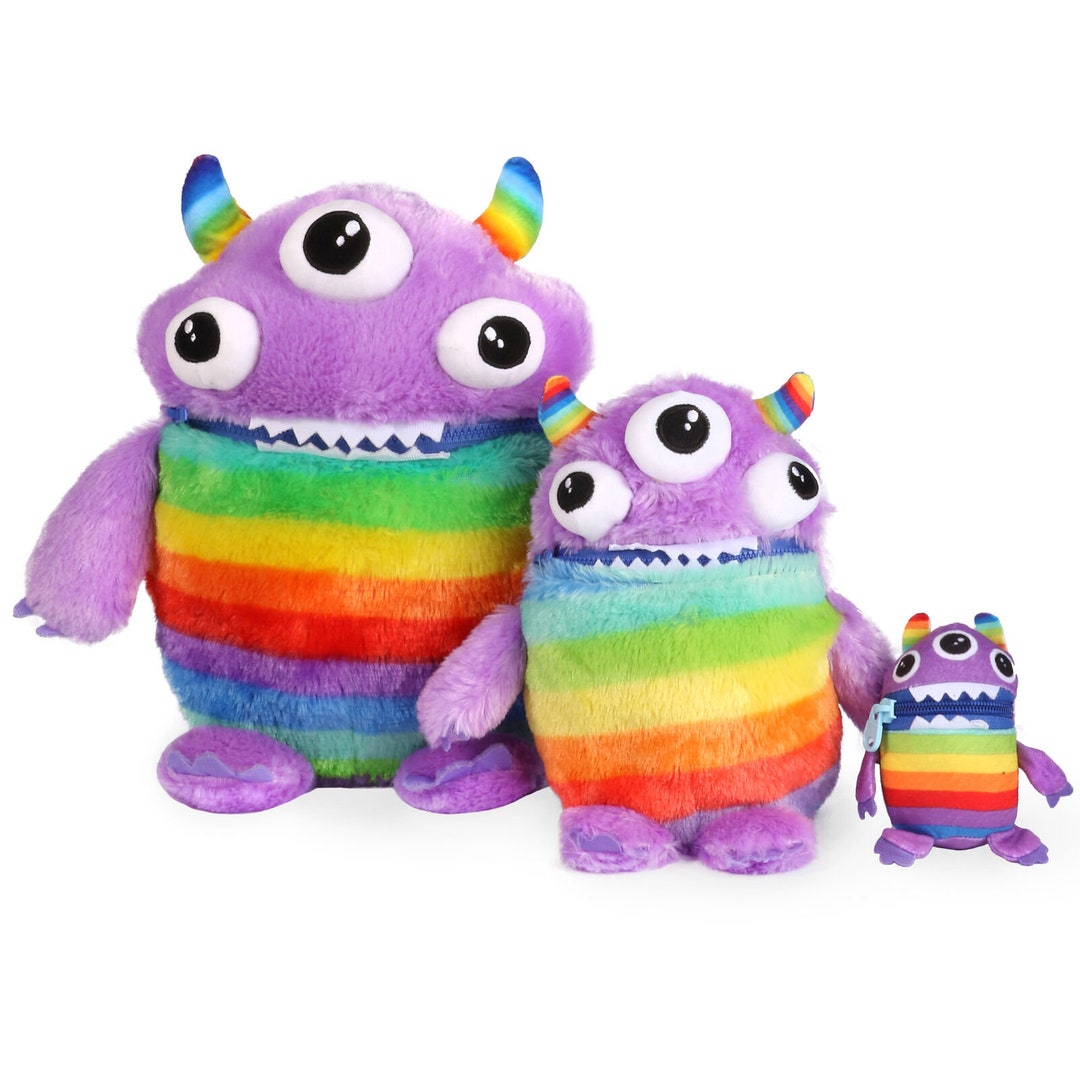 Worry Yummy Monster Kids Purple Cuddly Soft Toy Plush Zipper Teddy Eats ...