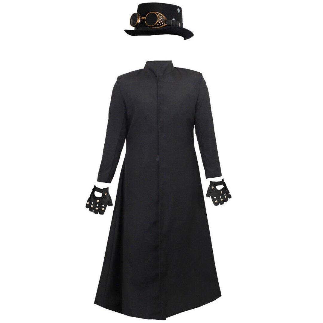Mens Steampunk Costume Black Duster Coat Hat Gloves Victorian - Etsy