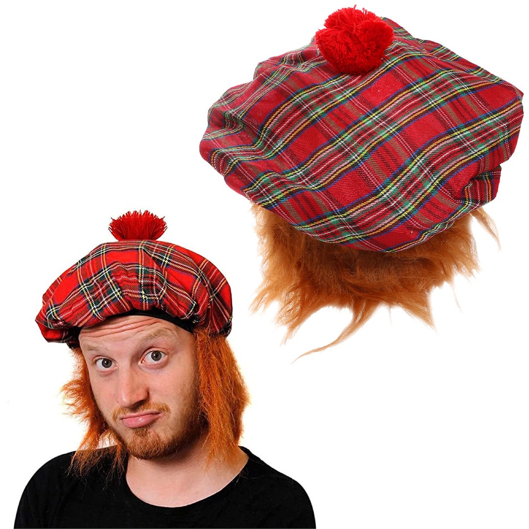 Tam O'shanter Hat With Hair Scottish Fancy Dress Costume Burns Night ...